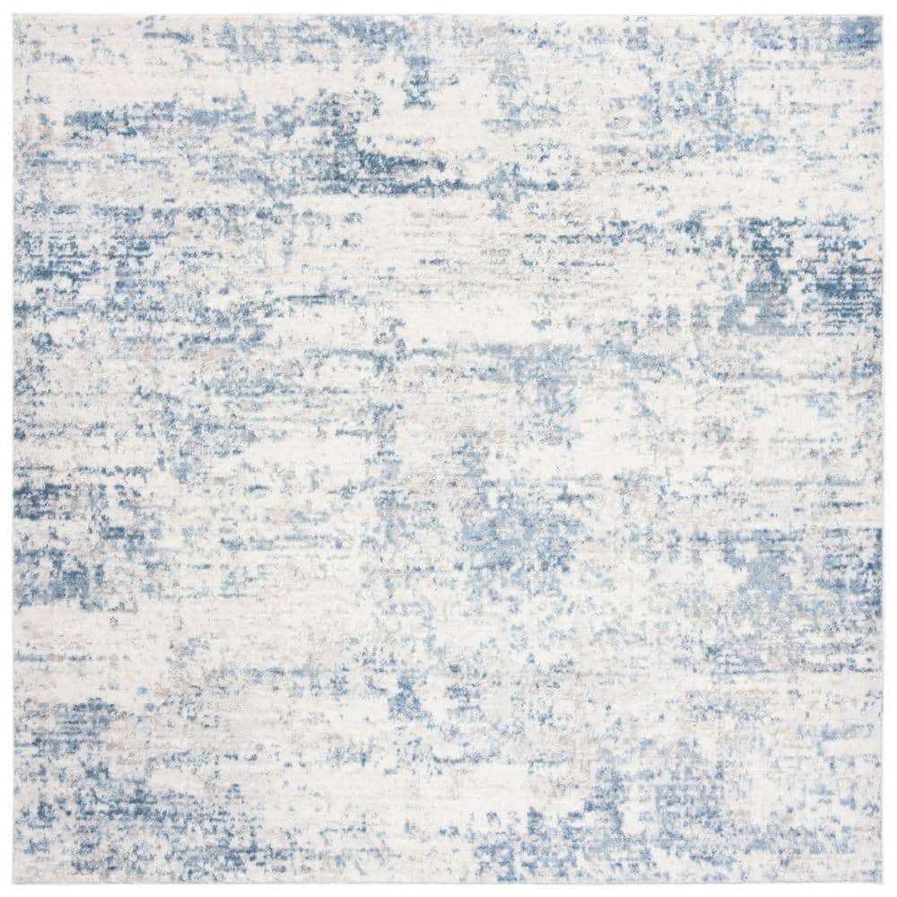 SAFAVIEH Amelia 7 ft. x 7 ft. Ivory/Blue Square Distressed Abstract ...