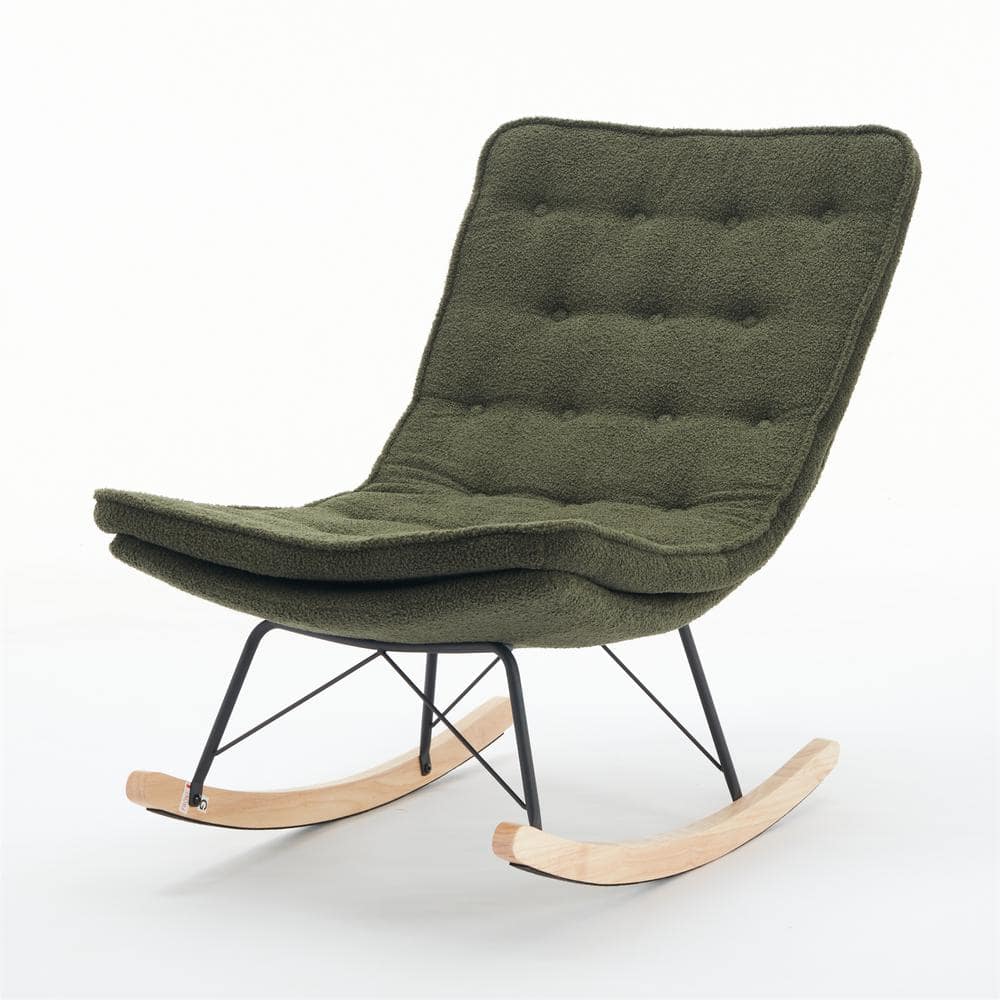 Runesay 47.2 in. W Black Metal Outdoor Rocking Chair with Dark Green ...