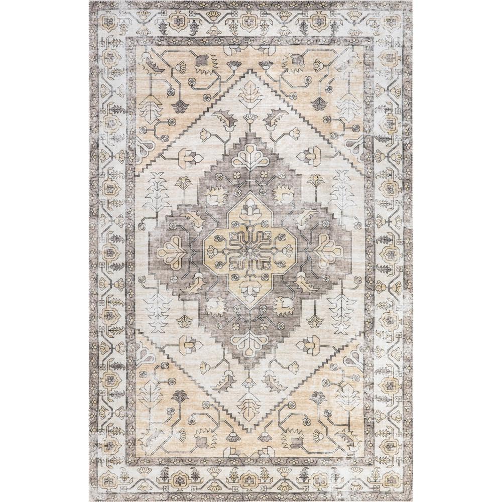 nuLOOM Autumn Vintage Machine Washable Gray 4 ft. x 6 ft. Area Rug ...