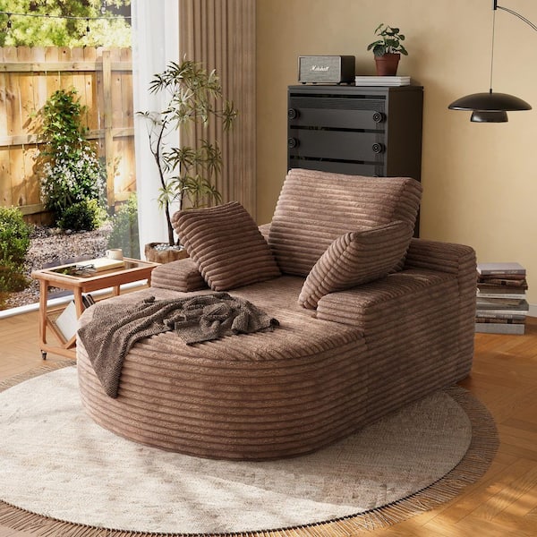J&E Home Brown Modern Corduroy Polyester Square Arms Chaise Lounge for ...