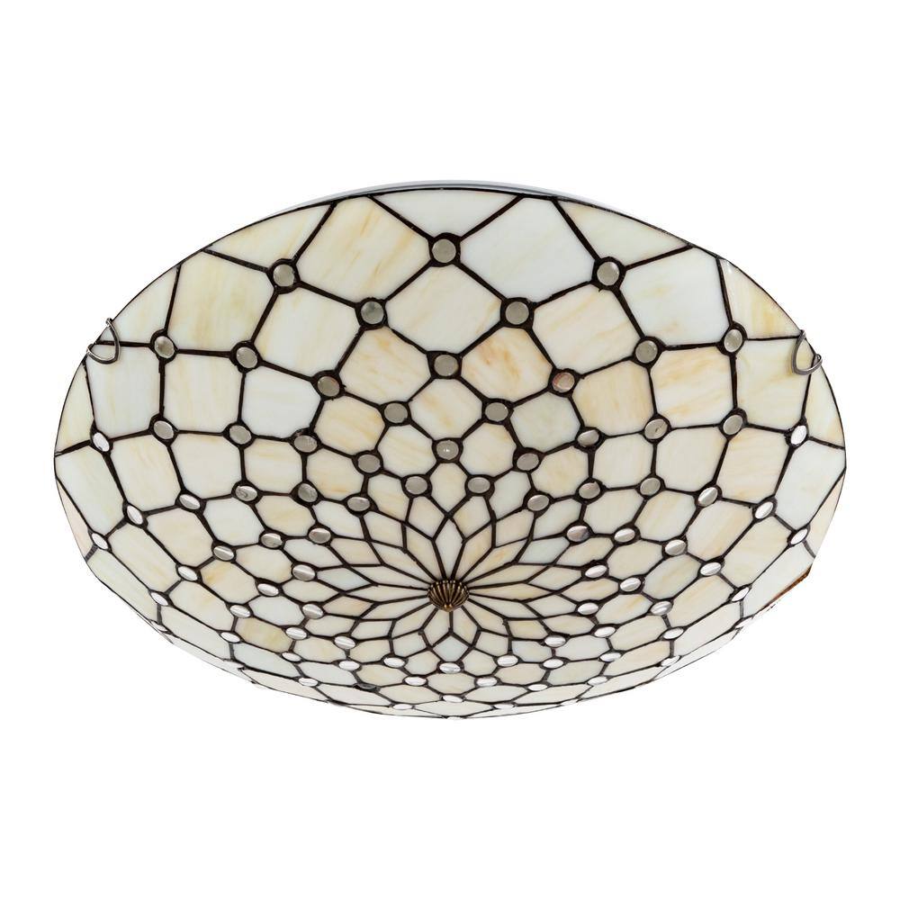 OUKANING 19.68 in. 4-Light Light Yellow Tiffany Flush Mount Ceiling ...