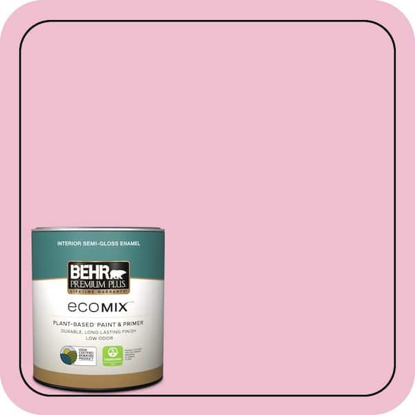 BEHR PREMIUM PLUS 1 qt. #100B-4 Pink Chintz Semi-Gloss Enamel EcoMix ...