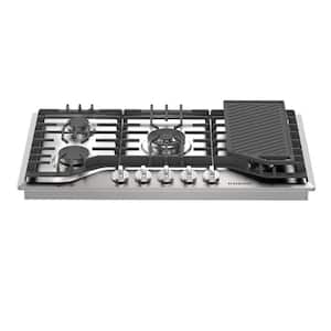 Sunmaki 36 in. 5-Burners Recessed Gas Cooktop in Stainless Steel with ...