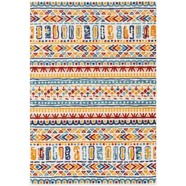 Livabliss Big Sur Aqua Tribal 8 ft. x 10 ft. Indoor/Outdoor Area Rug ...