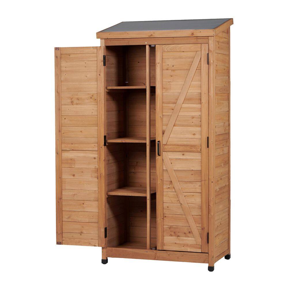 33.5 in. W x 18.5 in. D x 68 in. H Brown Wood Outdoor Storage Cabinet ...