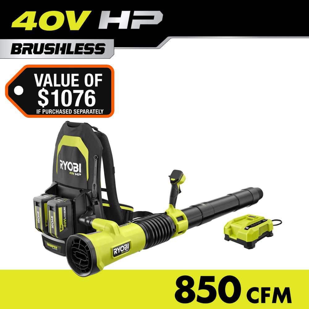 RYOBI 40V HP Brushless Whisper Series 180 MPH 850 CFM Cordless Battery ...