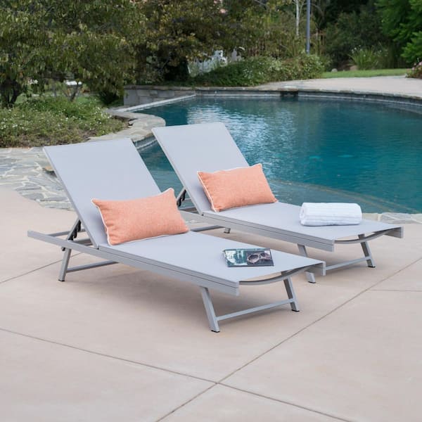 2 Pieces Metal Outdoor Chaise Lounge in Natural Gray CL-8 - The Home Depot