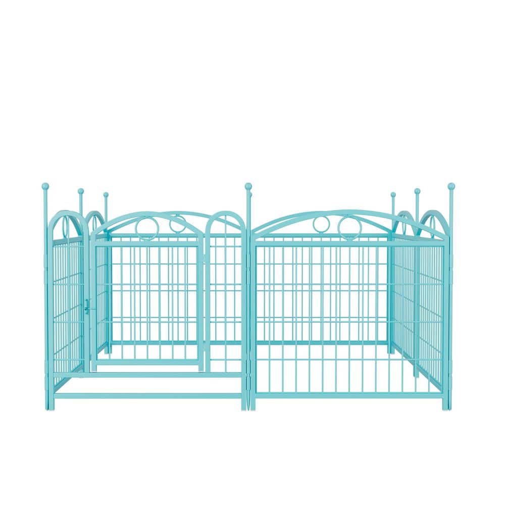 Tidoin 24 in. H 8-Panel Blue Metal Heavy Duty Portable Garden Fence Pet ...