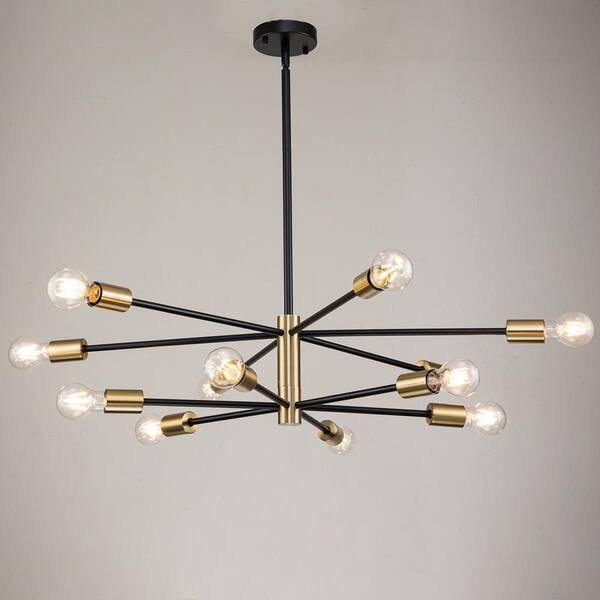 RRTYO Lipinski 12-Light Black Gold Sputnik Double Layer Chandelier ...
