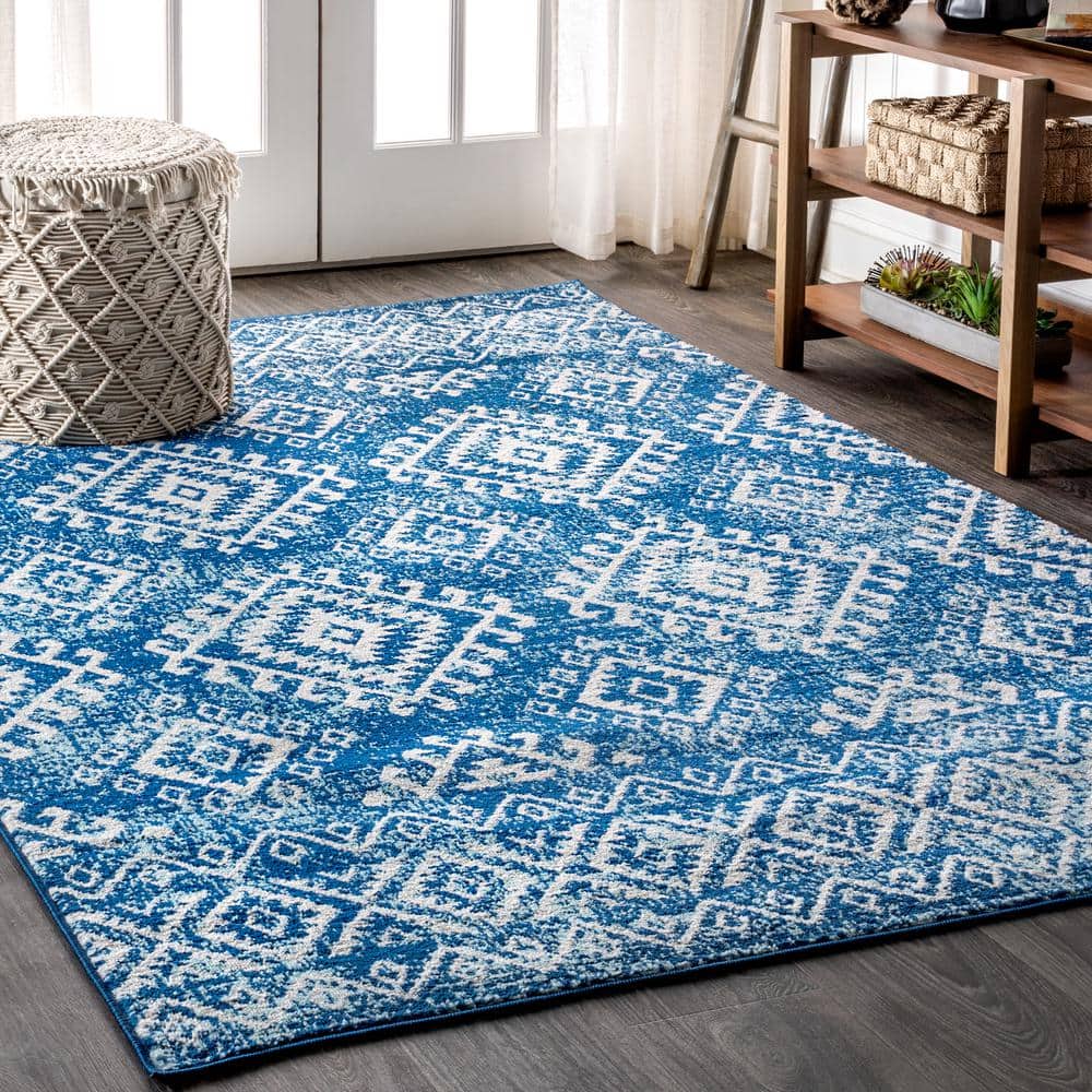 JONATHAN Y Moroccan Hype Boho Vintage Tribal Blue/White 8 ft. x 10 ft ...