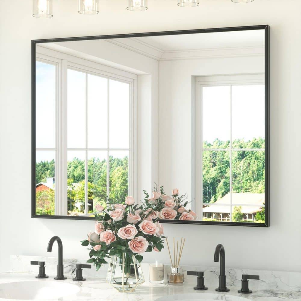 KeonJinn 48 in. W x 36 in. H Rectangle Aluminum Framed Wall Bathroom ...