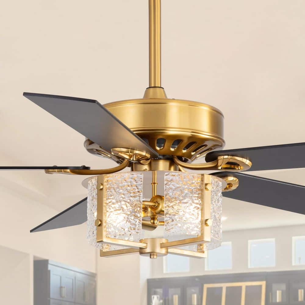 Breezary Wallin 52 in. 2-Light Indoor Polished Gold Downrod Ceiling Fan ...