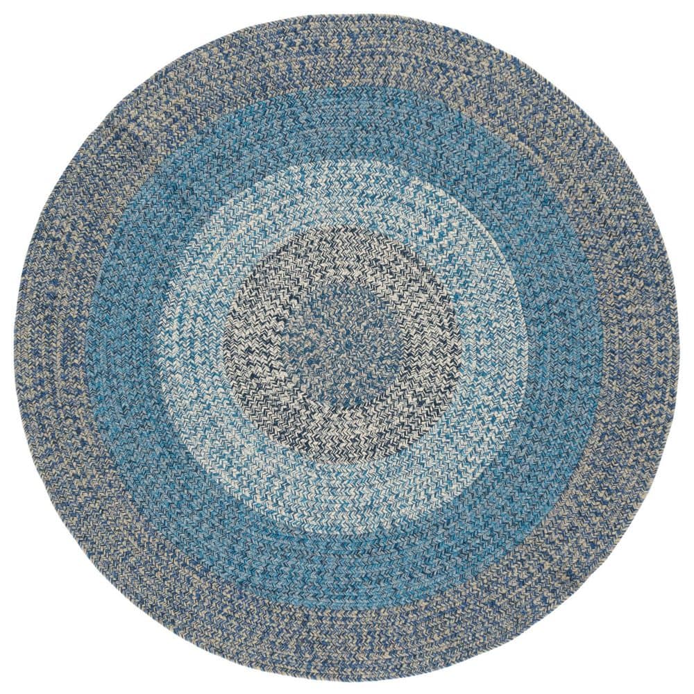 SAFAVIEH Braided Navy/Blue 3 ft. x 3 ft. Machine Washable Solid Striped ...