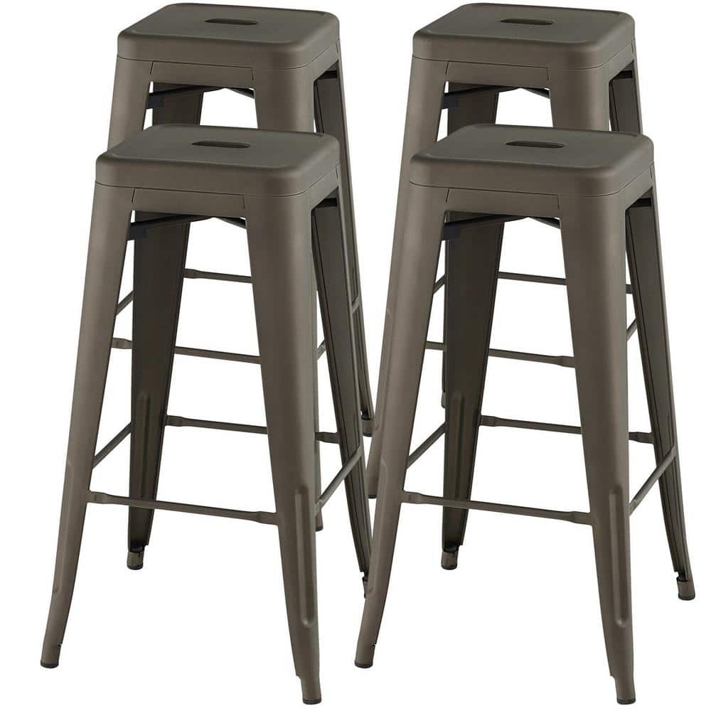 Gymax 30 in. Set of 4 Stackable Backless Metal Bar Stools with Footrest ...