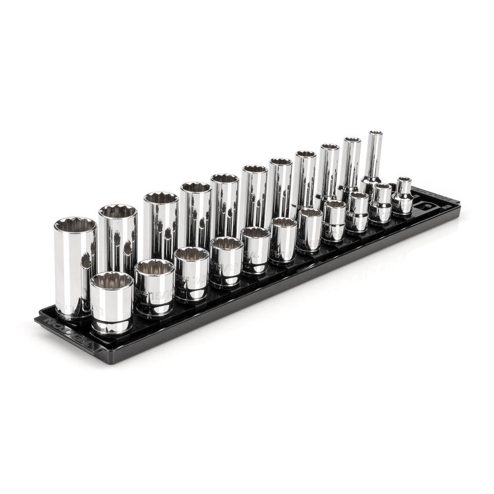 TEKTON 1/2 in. Drive 12-Point Socket Set with Rails (3/8 in.-1 in.) (22 ...