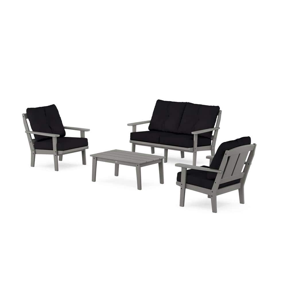 POLYWOOD Mission 4-Pcs Plastic Patio Conversation Set with Loveseat in ...