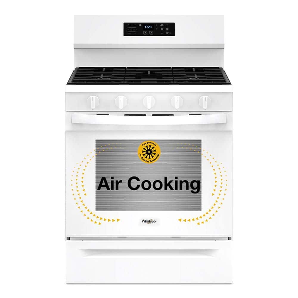 Whirlpool 30 in. 5 Burners Freestanding Gas Range in White with Air ...