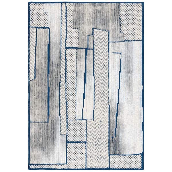 SAFAVIEH Abstract 3 ft. x 5 ft. Ivory/Navy Geometric Abstract Area Rug ...