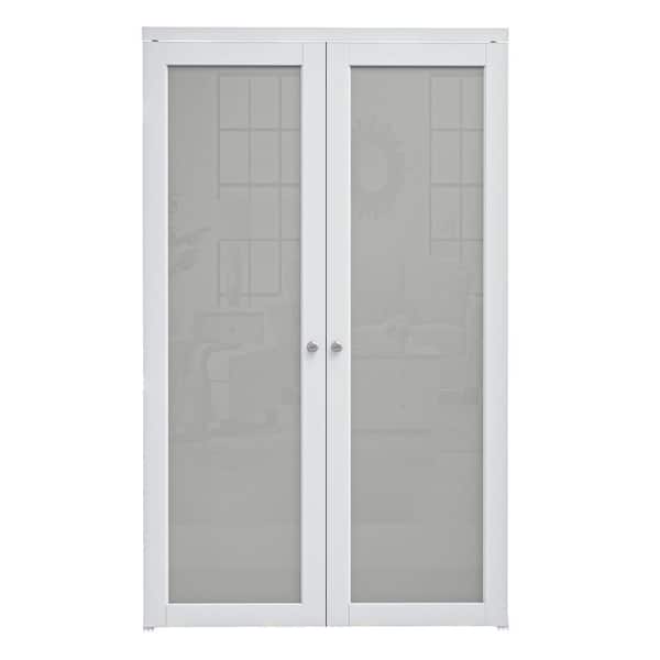 ARK DESIGN 48 in. x 80 in. 1-Lite Frosted Glass Solid Core White ...
