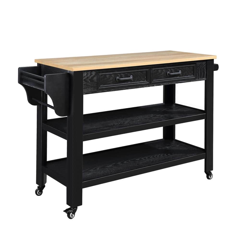 Black Wood Kitchen Cart with Spice Rack, Drawer and Wheels, Kitchen ...