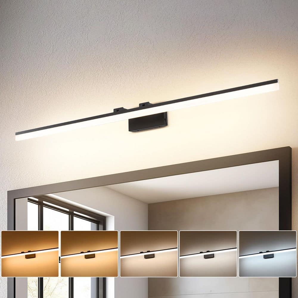 JUSHENG 54.72 in. 1 Light Black Dimmable LED Vanity Light Bar with 5 ...