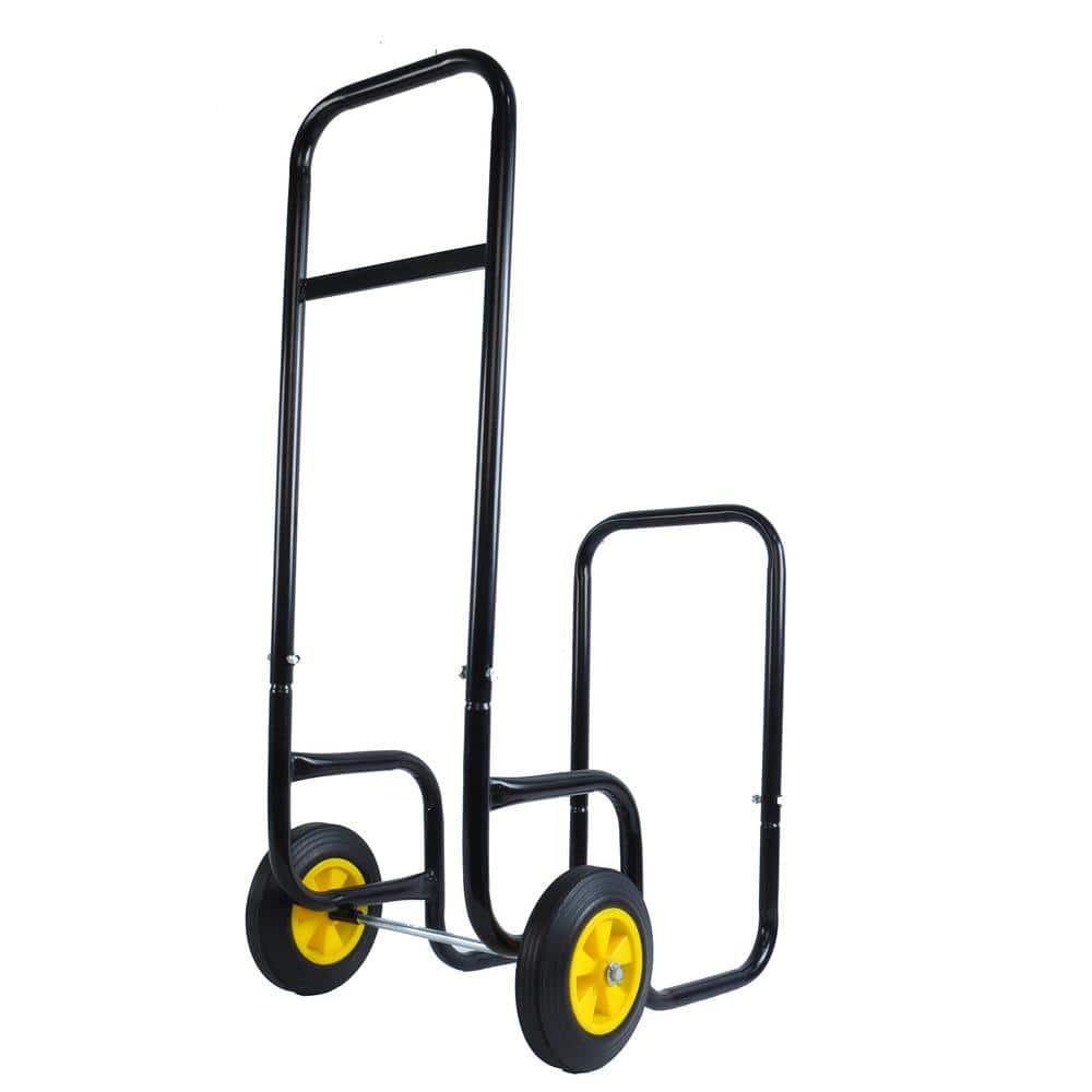 JimsMaison 3.93 cu. ft. Black Yellow Metal Garden Cart with Mover ...