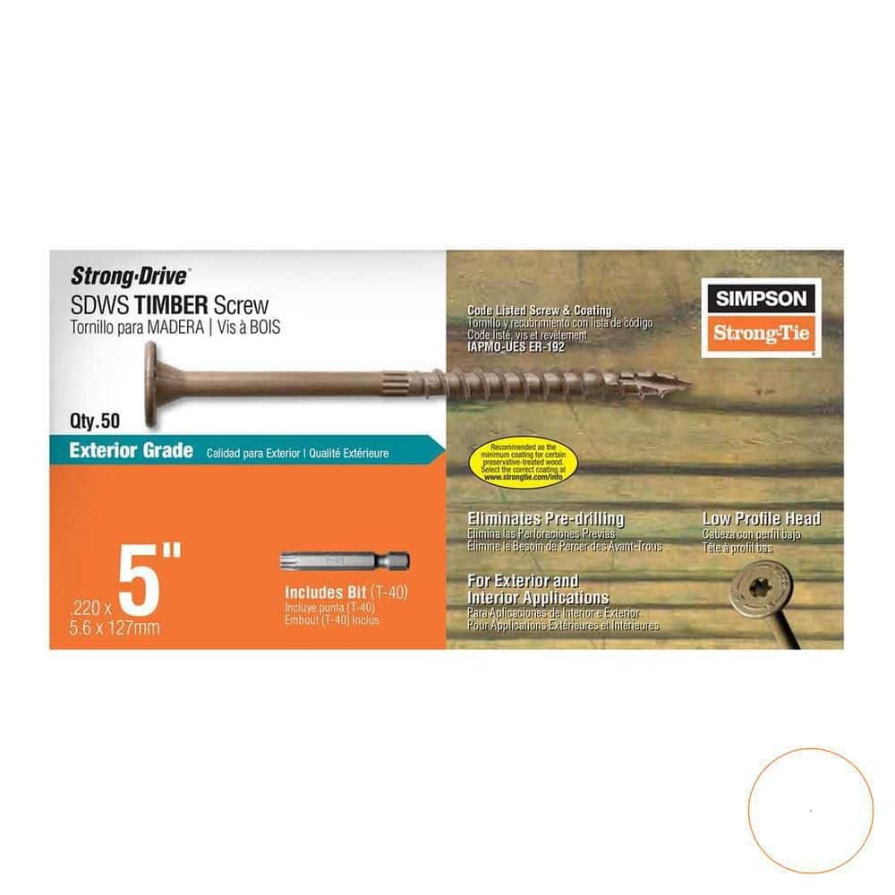 Simpson Strong-Tie 0.220 in. x 5 in. Timber Screw, T40 6-Lobe, Washer ...