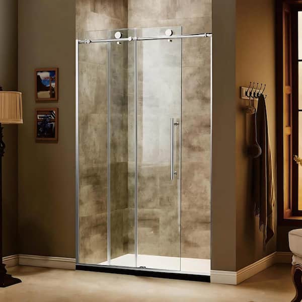 Dreamwerks 48 in. W x 79 in. H Sliding Frameless Shower Door in Stainless Steel VD228S - The ...