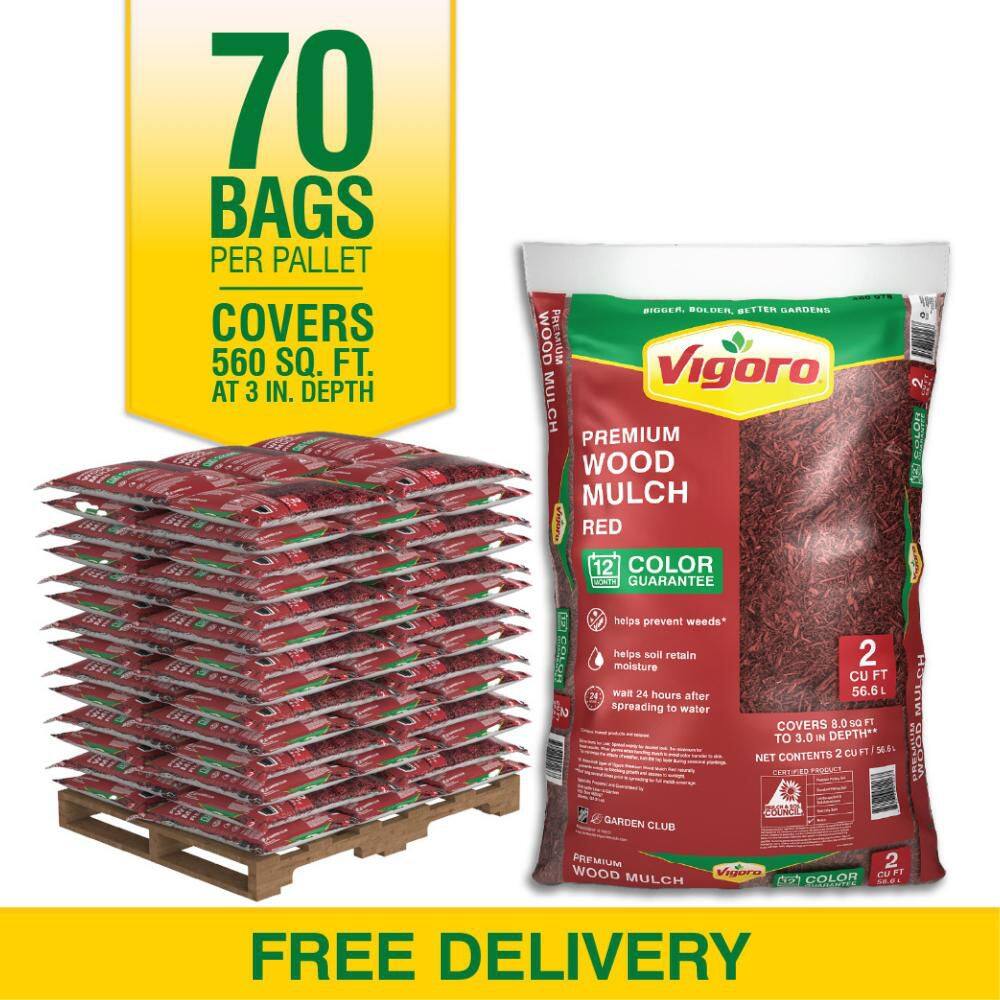 Vigoro 2 cu. ft. Premium Red Wood Shredded Bagged Mulch (Pallet of 70 ...