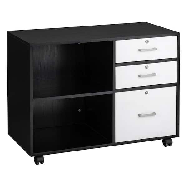 Karl home White and Black Wood 3-Drawer Vertical Desk Cabinet ...