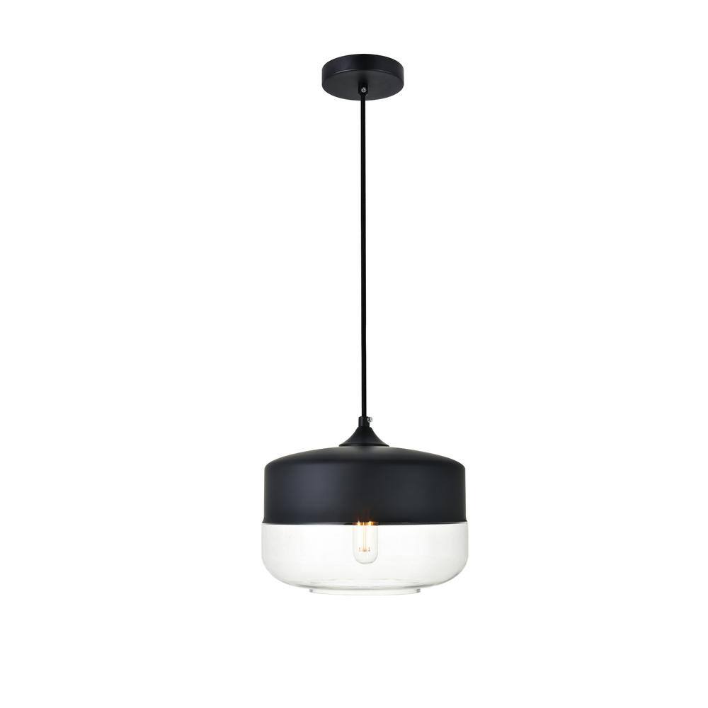 Timeless Home 9.8 in. 1-Light Black and Clear Pendant Light, Bulbs Not ...