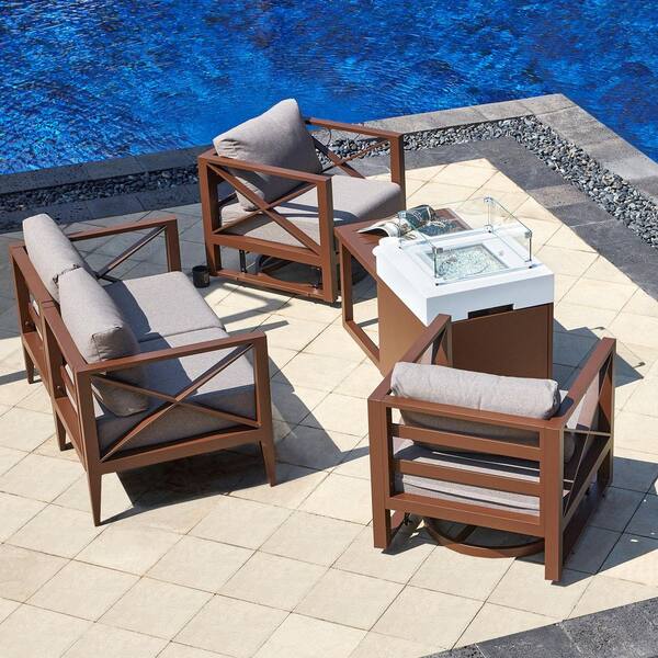 Maison Backyards 6-Piece Aluminum Patio Set with Fire Pit Table and ...