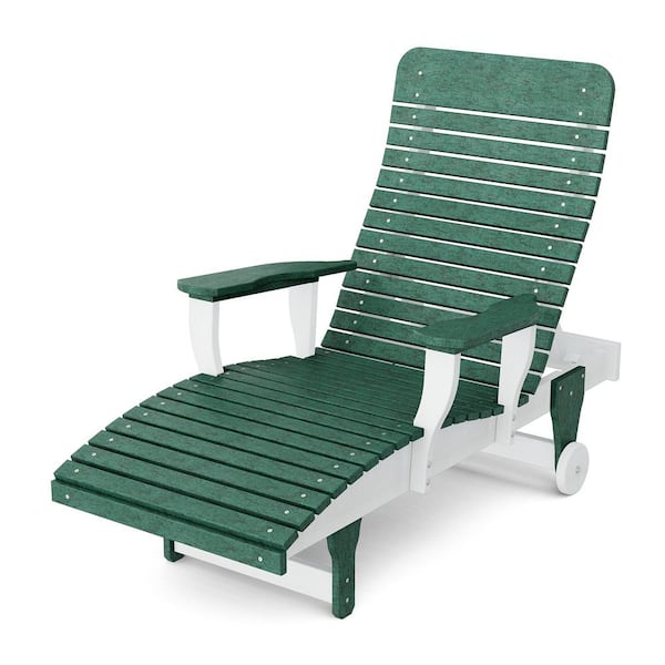 Wildridge Signature Turf Green and White HDPE Plastic Outdoor Chaise ...