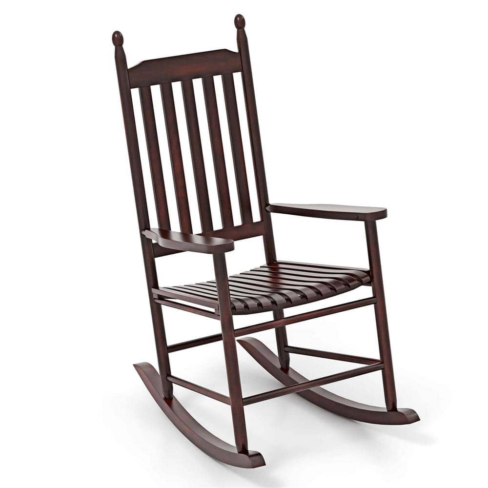 Costway Brown Wood Outdoor Rocking Chair with Solid Rocking Base ...