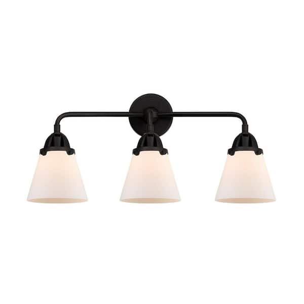 Innovations Cone 24.25 in. 3-Light Matte Black Vanity Light with Glass ...