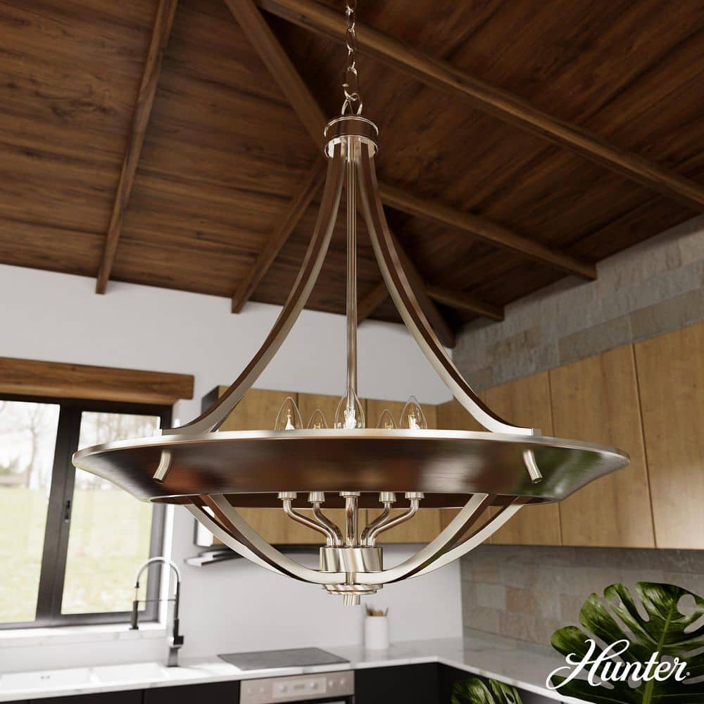 Hunter Perch Point 4-Light Brushed Nickel Candlestick Pendant Light ...