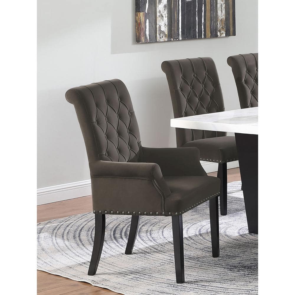 Coaster Alana Brown Velvet Upholstered Tufted Dining Arm Chair with ...