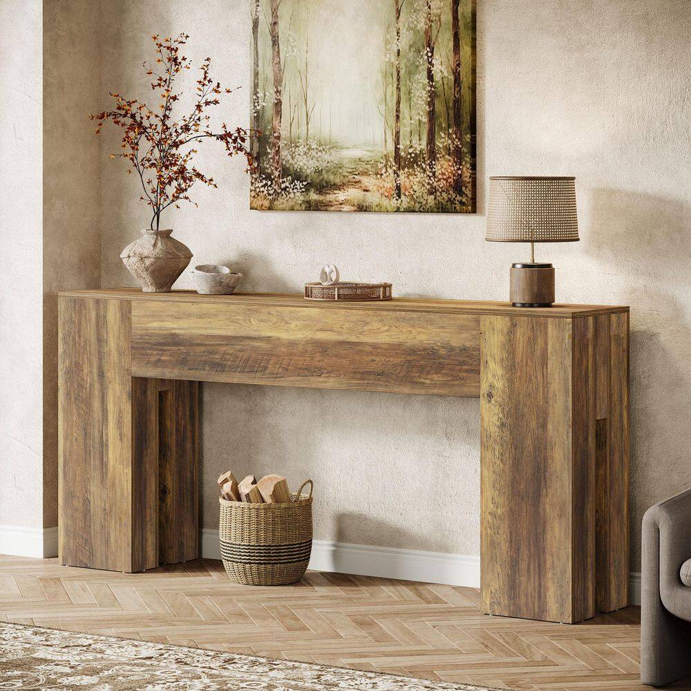 BYBLIGHT Turrella 71 in. Rustic Brown Rectangle Wood Console Table with ...