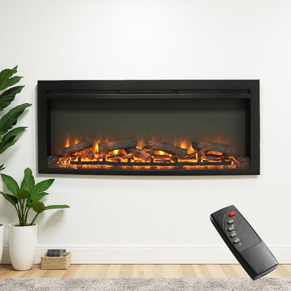 ToolCat 44 in. Recessed Wall Mounted Electric Fireplace in Black PGK1-7 ...