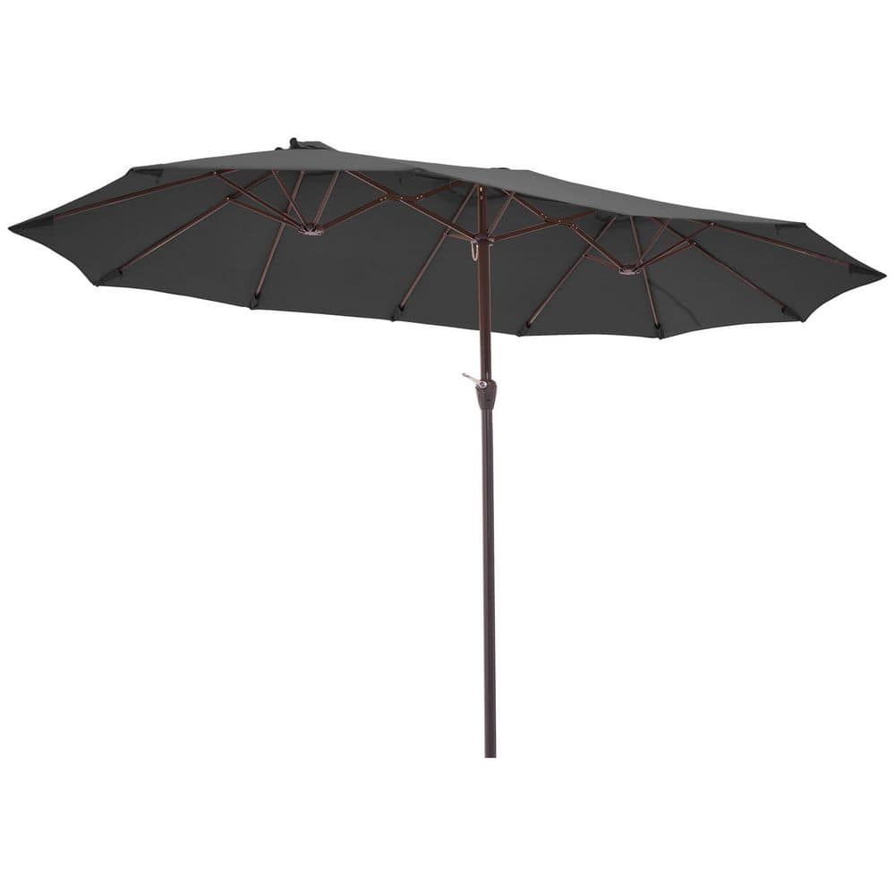 JEAREY 15 ft. x 9 ft. Large Market Patio Umbrella Steel Double-Side Outdoor Umbrella in Gray ST ...