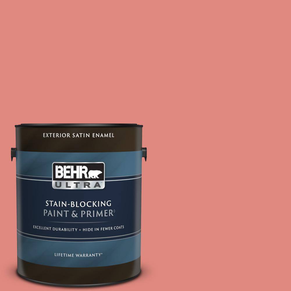 BEHR ULTRA 1 gal. #170D-5 Mellow Coral Satin Enamel Exterior Paint ...