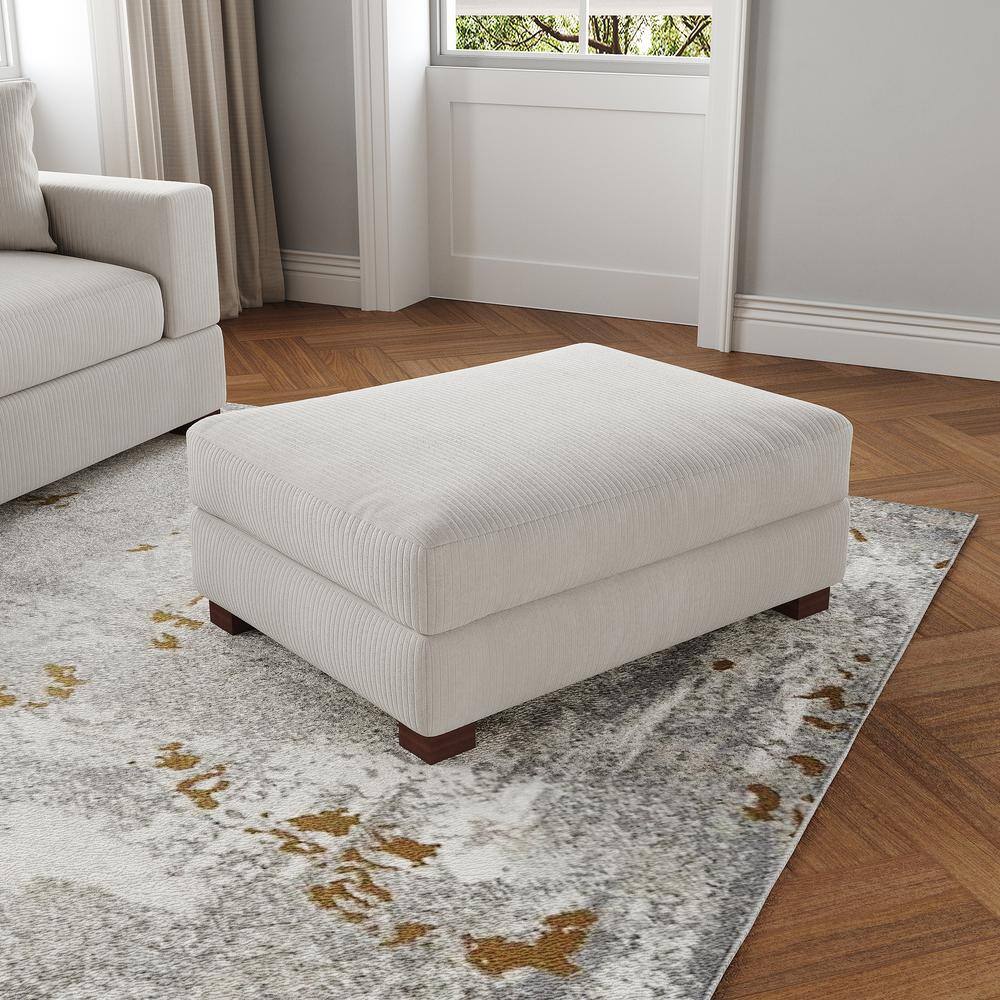 Uixe 41.5 in. Beige Corduroy Fabric Rectangle Ottoman with Wood Legs ...