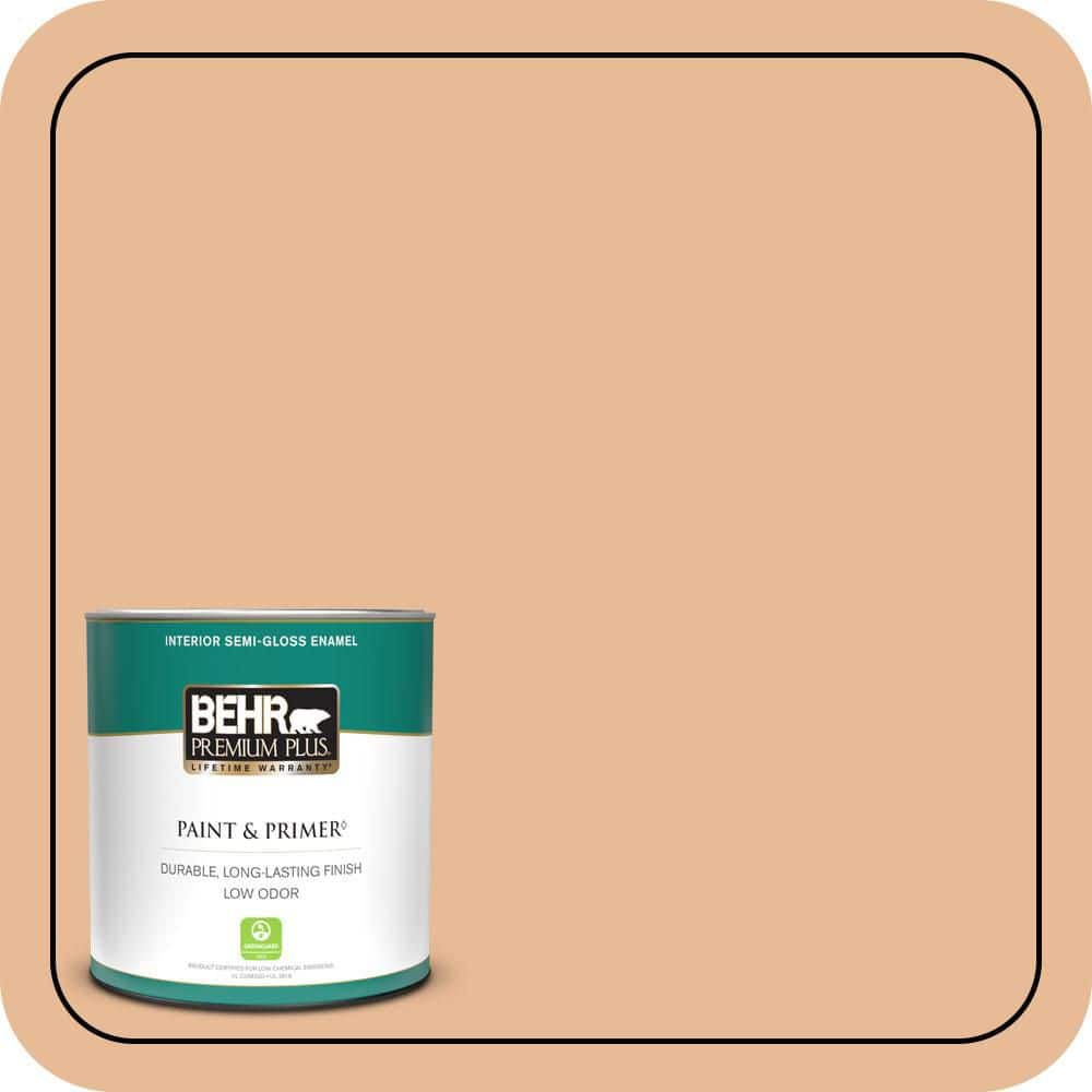BEHR PREMIUM PLUS 1 qt. #280C-3 Fresh Praline Semi-Gloss Enamel Low ...
