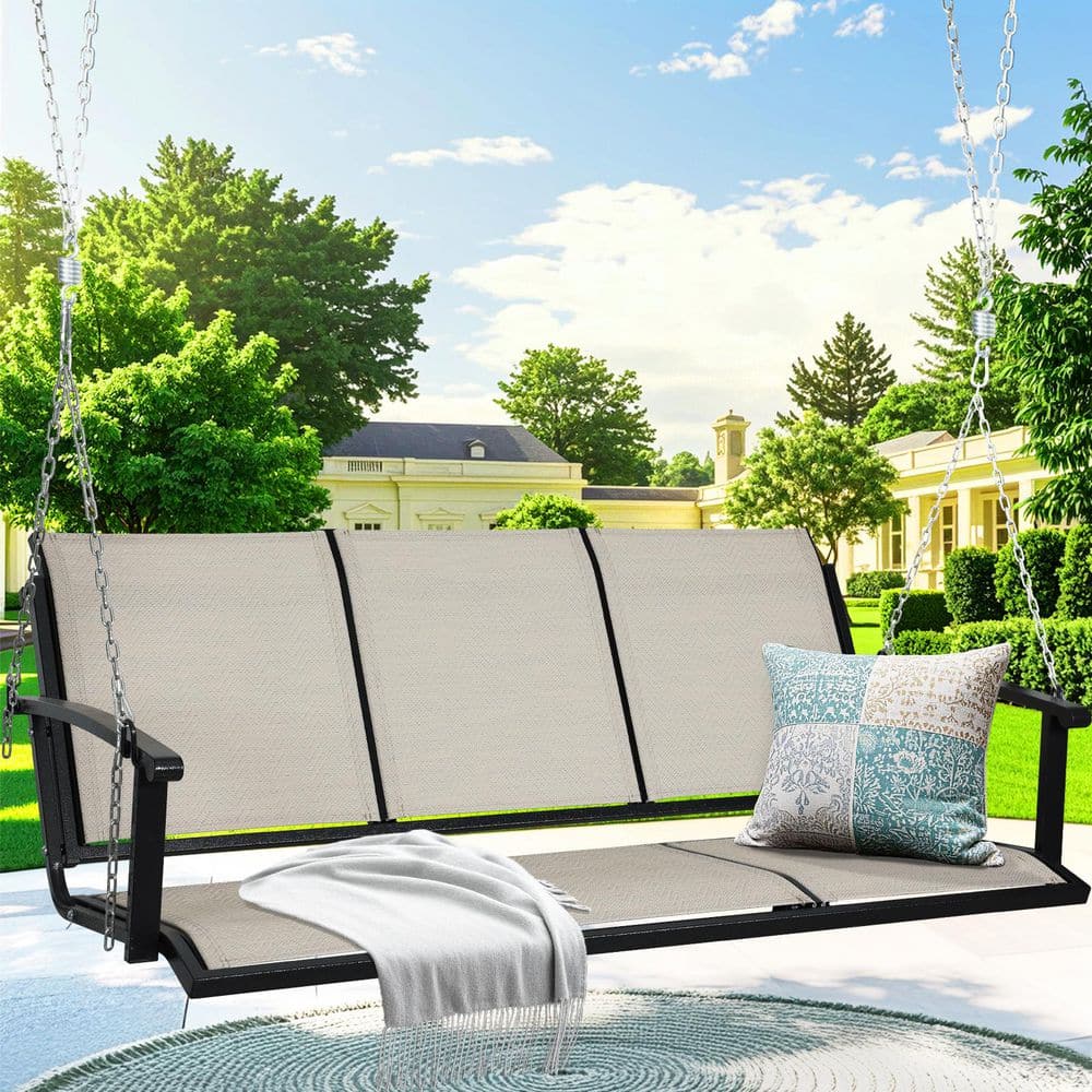 NOBLEMOOD 3 Seat Hanging Swing, 5. 2FT Patio Bench Swing Outdoor Porch Swing with Hanging Chains ...