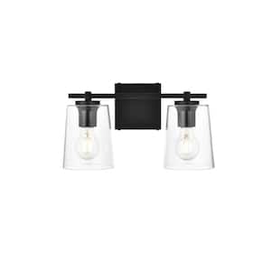 Simply Living 15 in. 2-Light Modern Black Vanity Light with Clear Bell ...