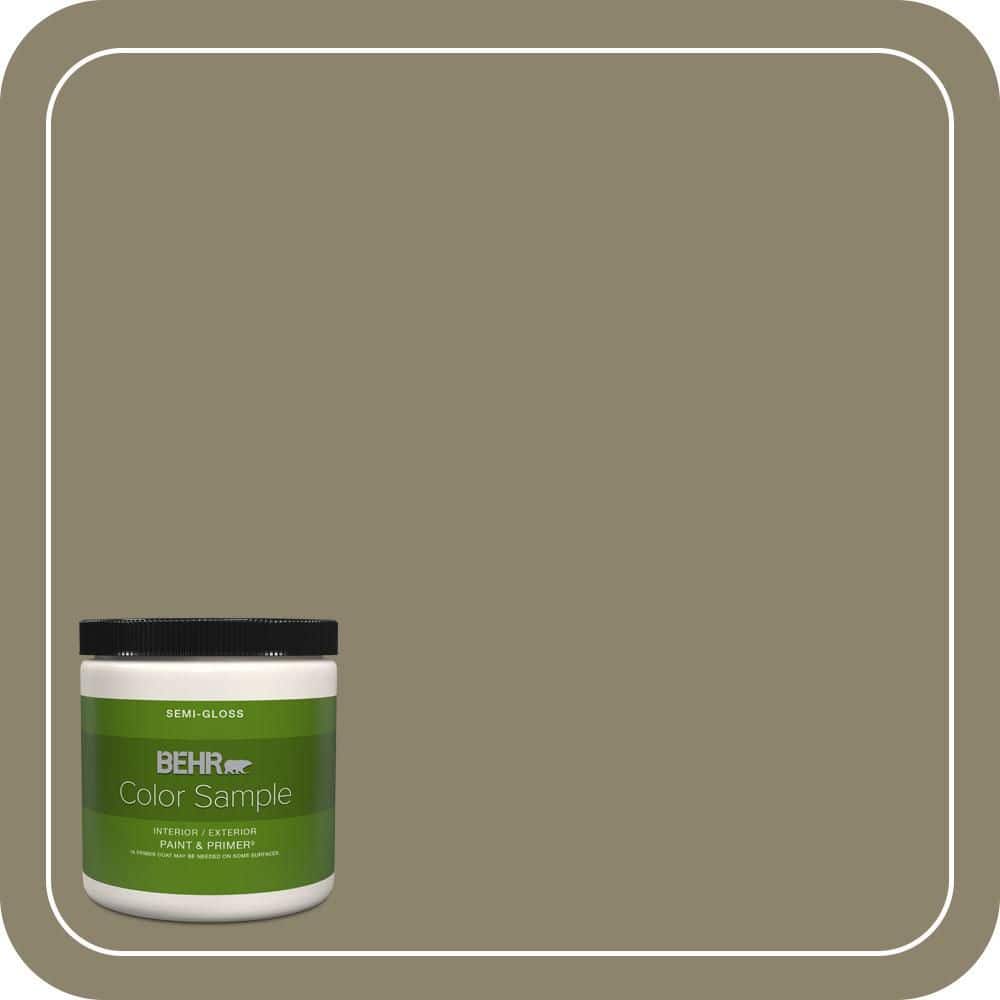 BEHR PREMIUM PLUS 8 oz. #ECC-55-3 Olive Sprig Semi-Gloss Interior ...