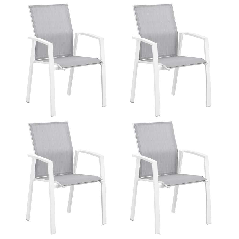 SUNVIVI White Stacking Aluminum Patio Dining Armchair (Set of 4 ...