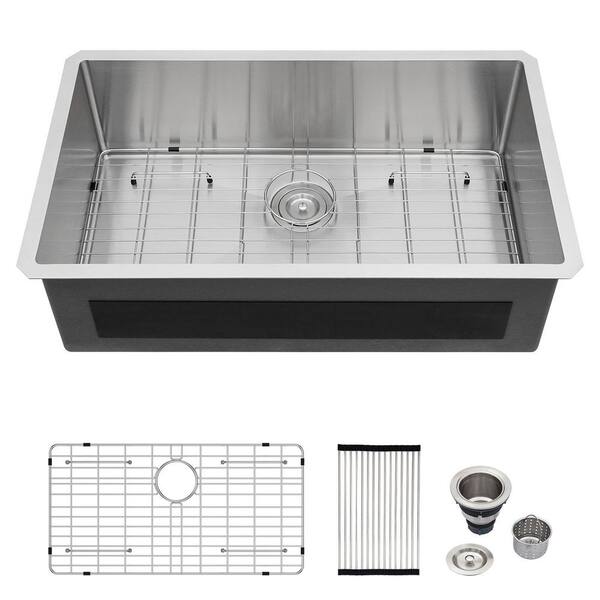 Logmey 35 in. x 19 in. Undermount Single Bowl 16-Gauge Stainless Steel ...