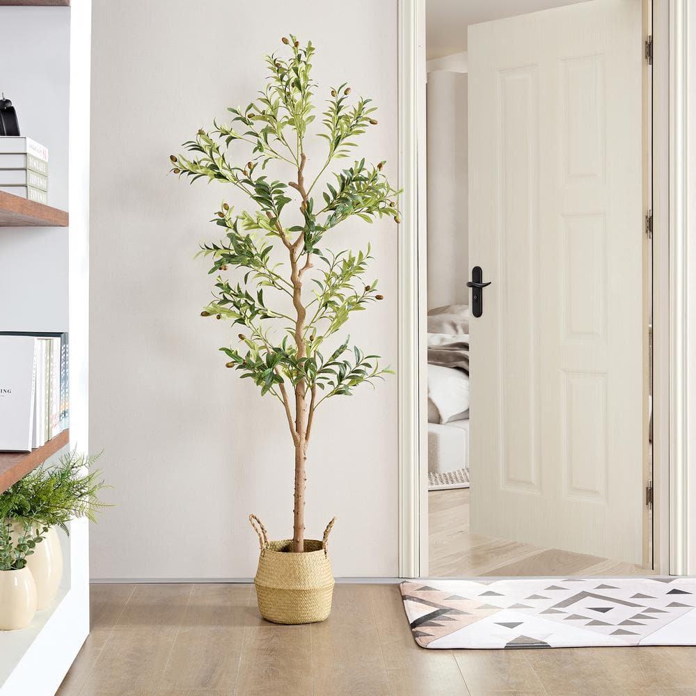 VECELO 5 ft. Artificial Olive Tree, Green Faux Olive Trees, Fake Silk ...