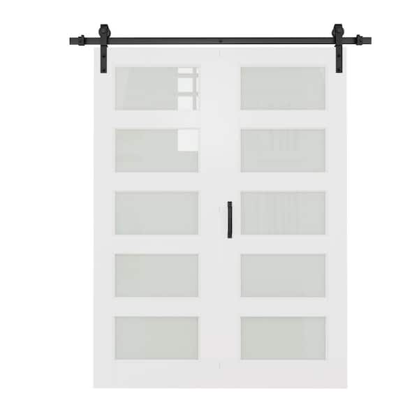 ARK DESIGN 60 in. x 80 in. 5 Lite Tempered Frosted Glass White Primed ...